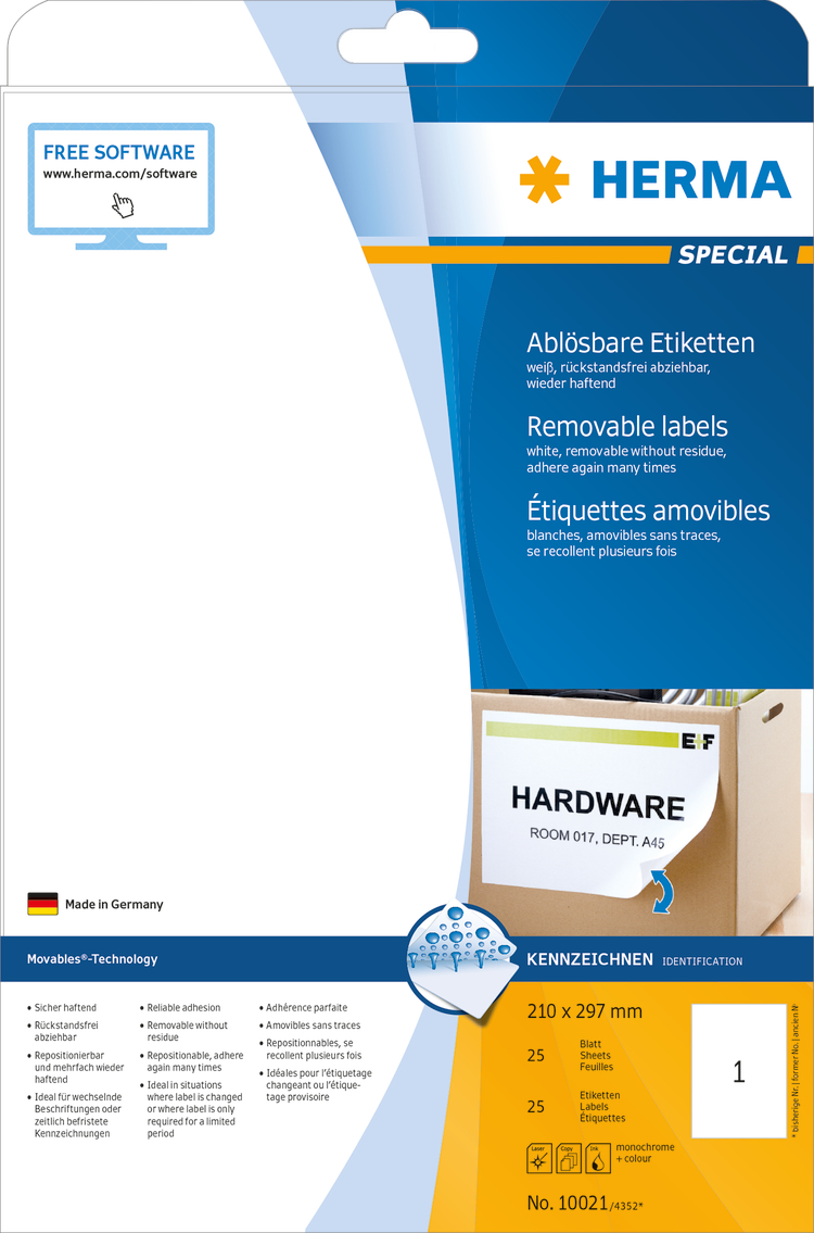 Removable Labels A4, 210 x 297mm, White, Movables Technology ...