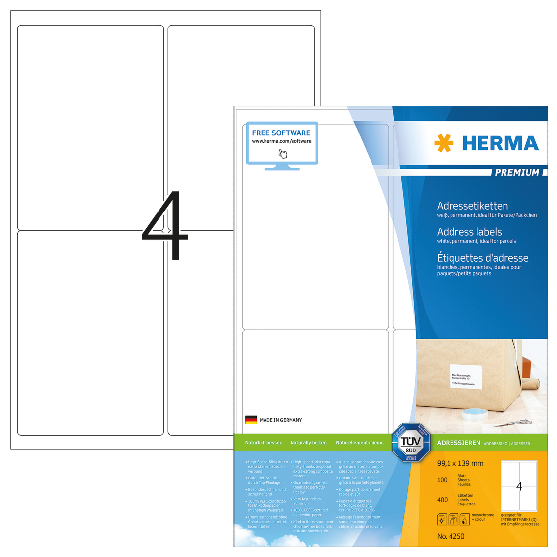 Premium Address Labels A4, 99.1 x 139mm, White, Permanent Adhesion ...
