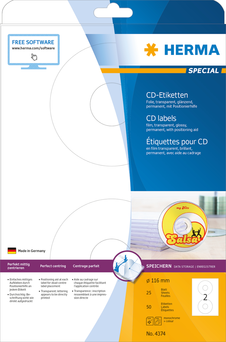 Transparent CD Labels A4, 116mm, made of Film, Permanent Adhesion ...