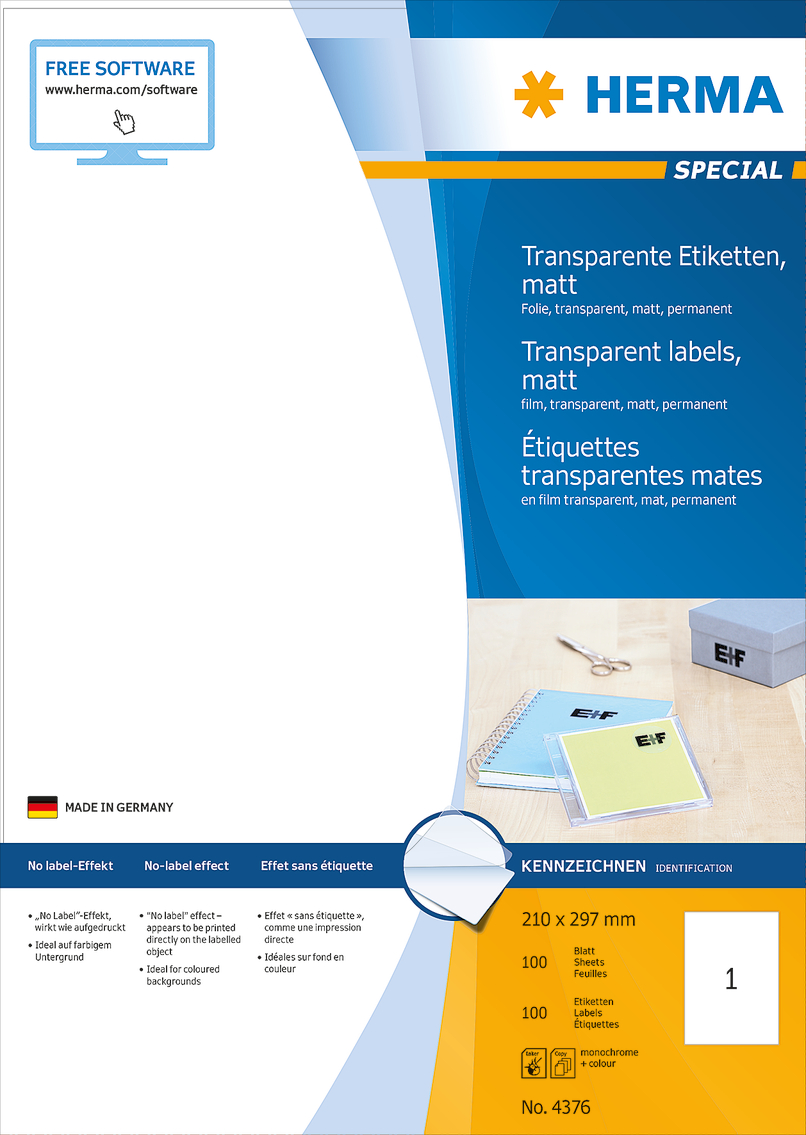 Transparent Film Labels, Matt A4, 210 x 297mm, Weatherproof, Permanent ...