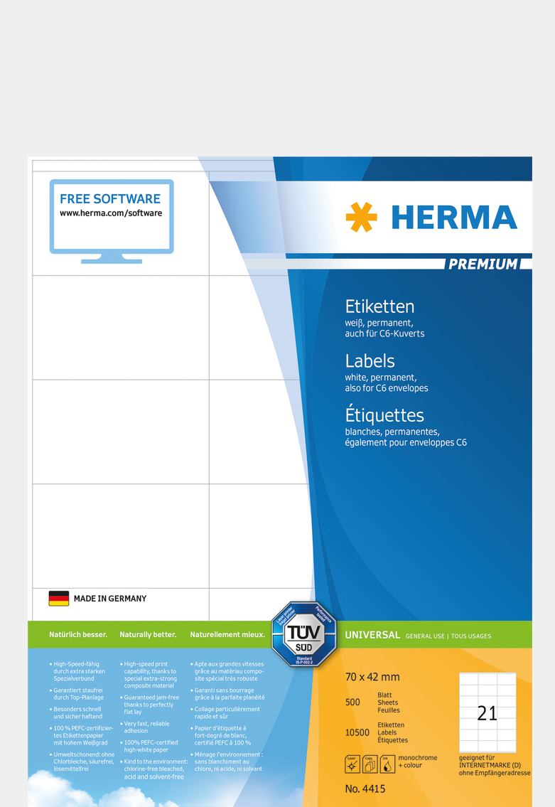Premium Labels A4, 70 x 42mm, White, Permanent Adhesion - Packaging Pro ...