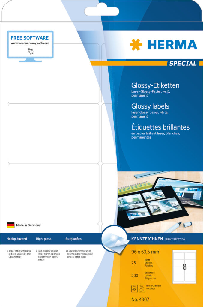 High-Gloss Labels A4, 96 x 63.5mm, White, Permanent Adhesion ...