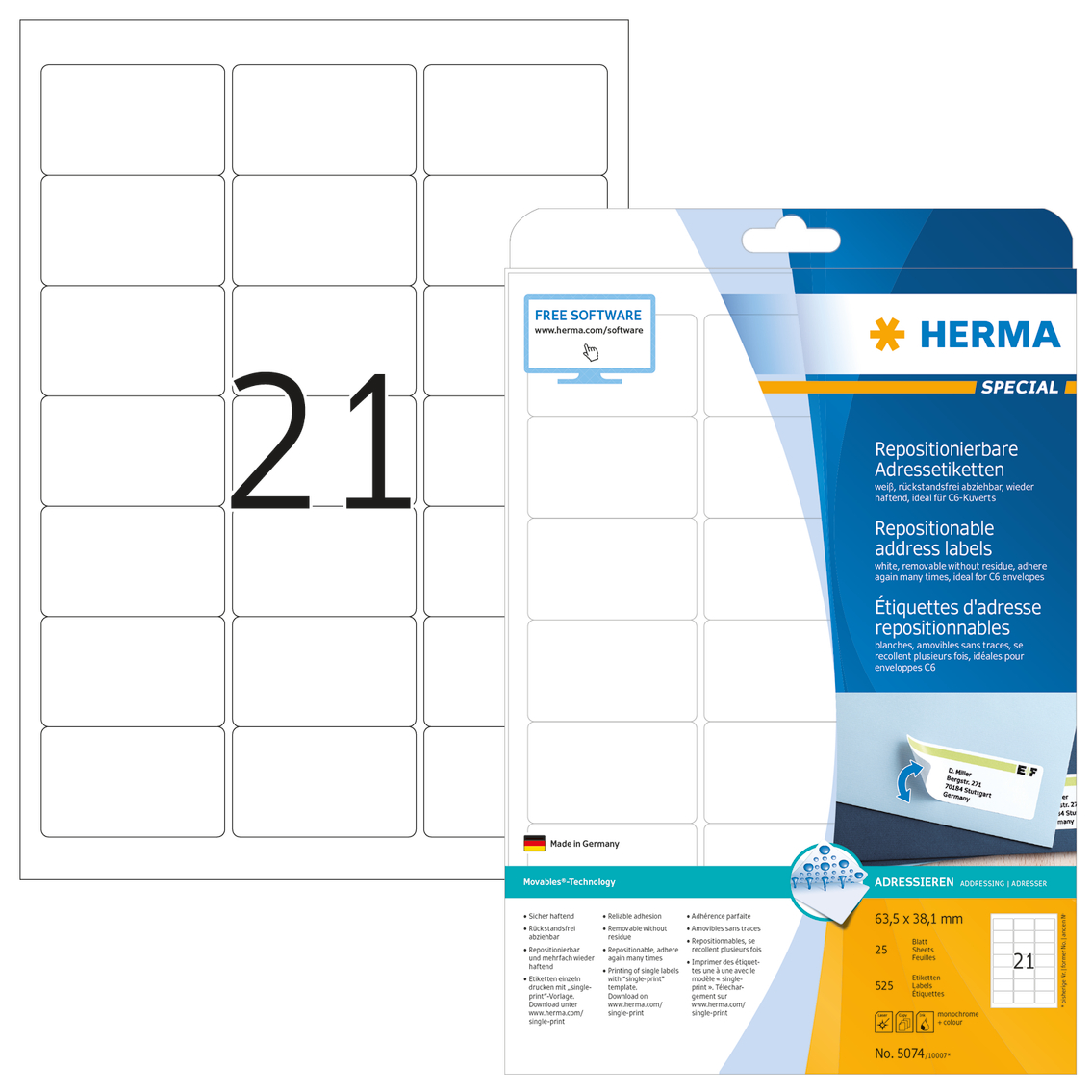 Removable Address Labels A4, 63.5 x 38.1mm, White, Movables Technology ...