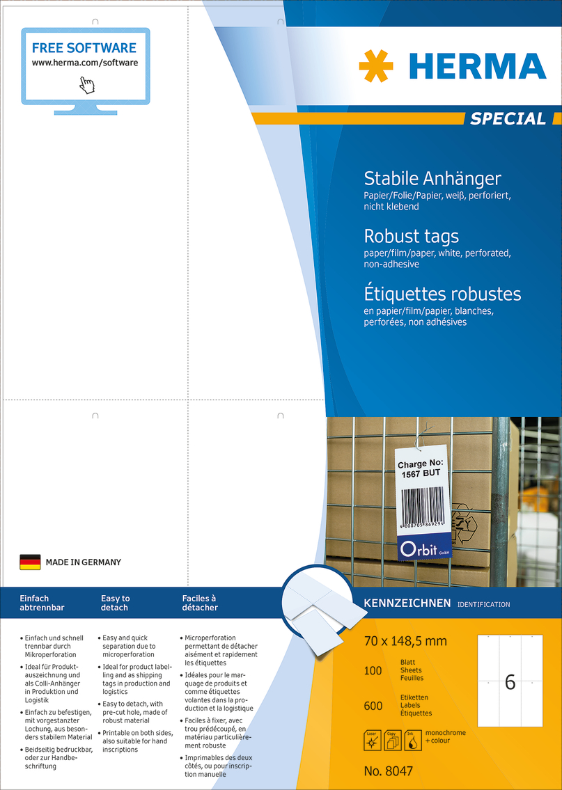 Robust Tags A4, 70 x 148.5mm, White, Perforated, Non-Adhesive ...