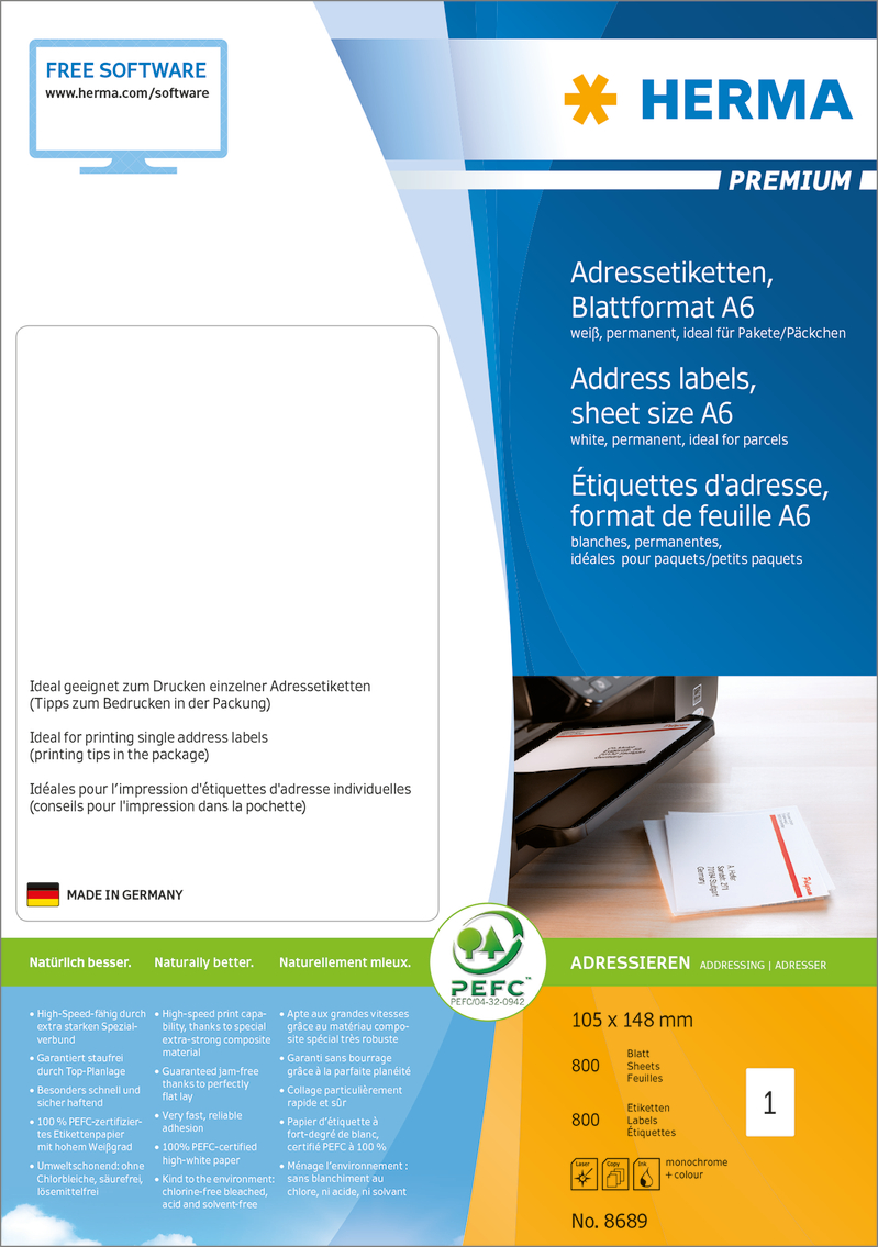 Premium Address Labels A6, 105 x 148mm, White, Permanent Adhesion ...