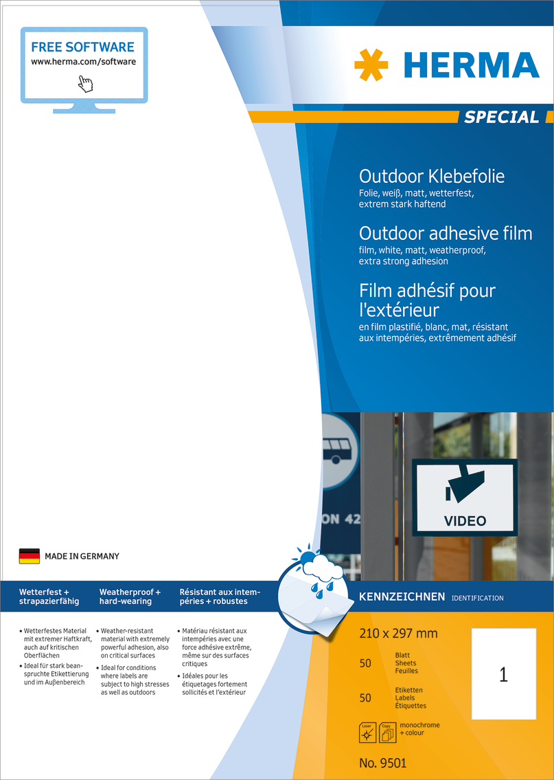Weatherproof Outdoor Film Labels A4, 210 x 297mm, White, Extremely ...