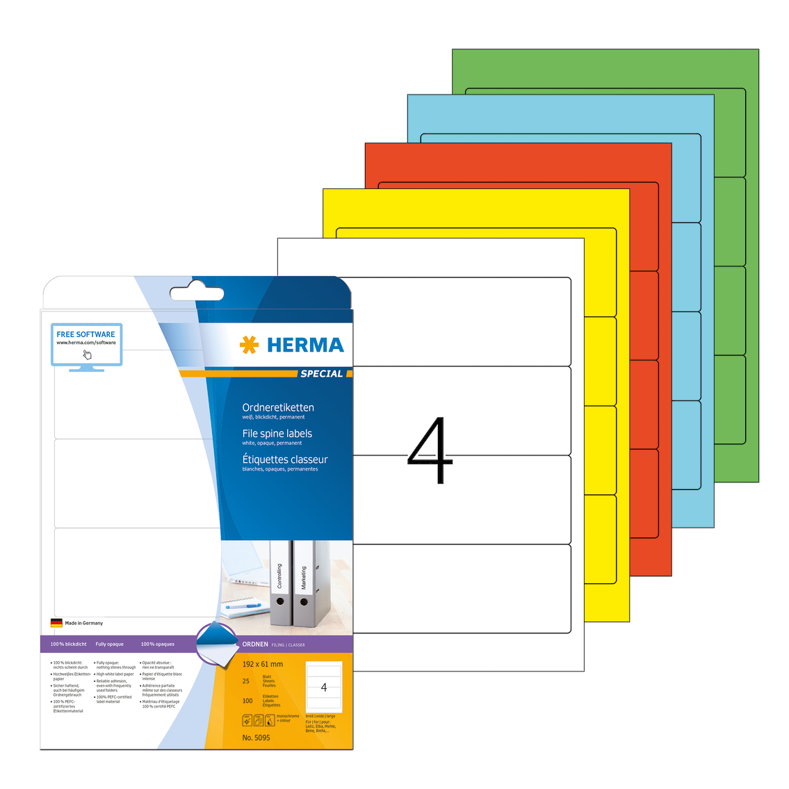 Inkjet File Spine Labels A4, 192 x 61mm, White, Permanent Adhesion, for ...