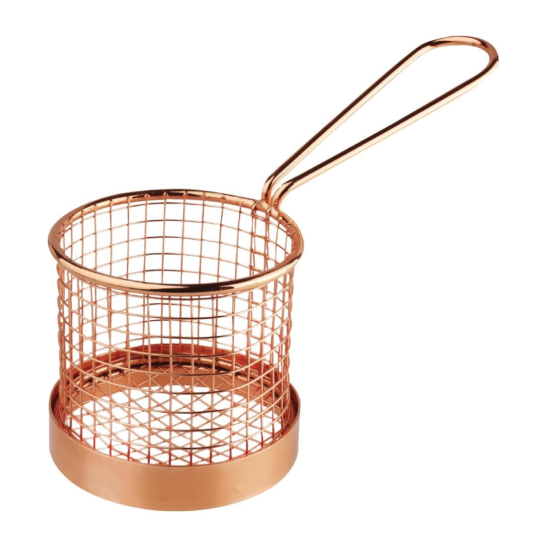 Olympia Round Chip Presentation Basket With Handle Copper