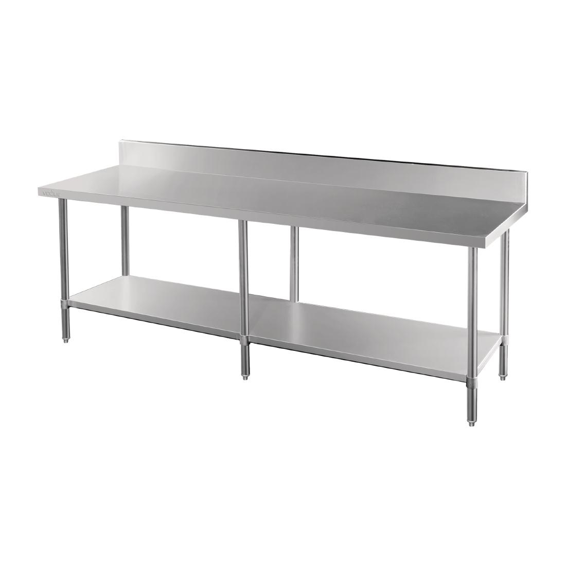 Vogue Premium Stainless Steel Table with Splashback 2400mm