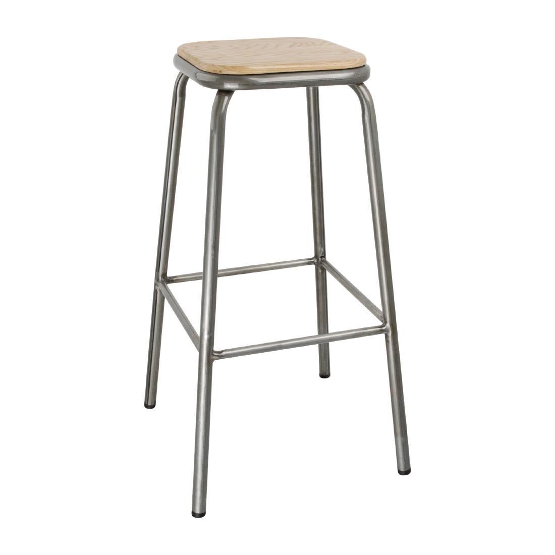 Bolero Galvanised Steel High Stool with Wooden Seatpad (Pack of 4
