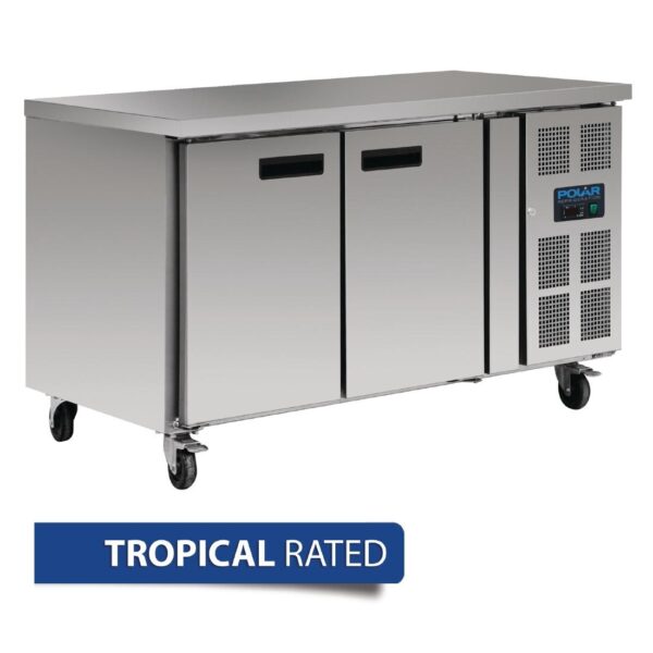 Polar 2 Door Counter Fridge 282Ltr Stainless Steel