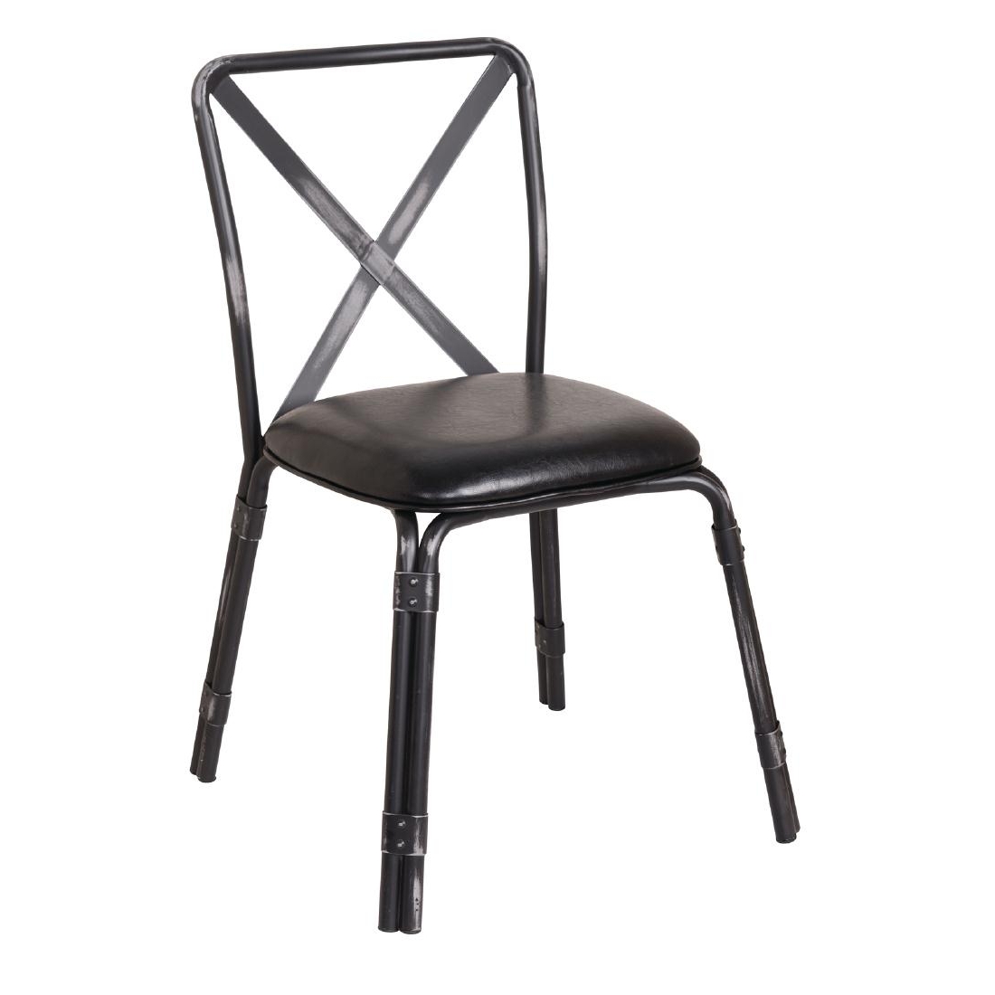 Bolero Antique Black Steel Chairs with Black PU Seat (Pack of 4